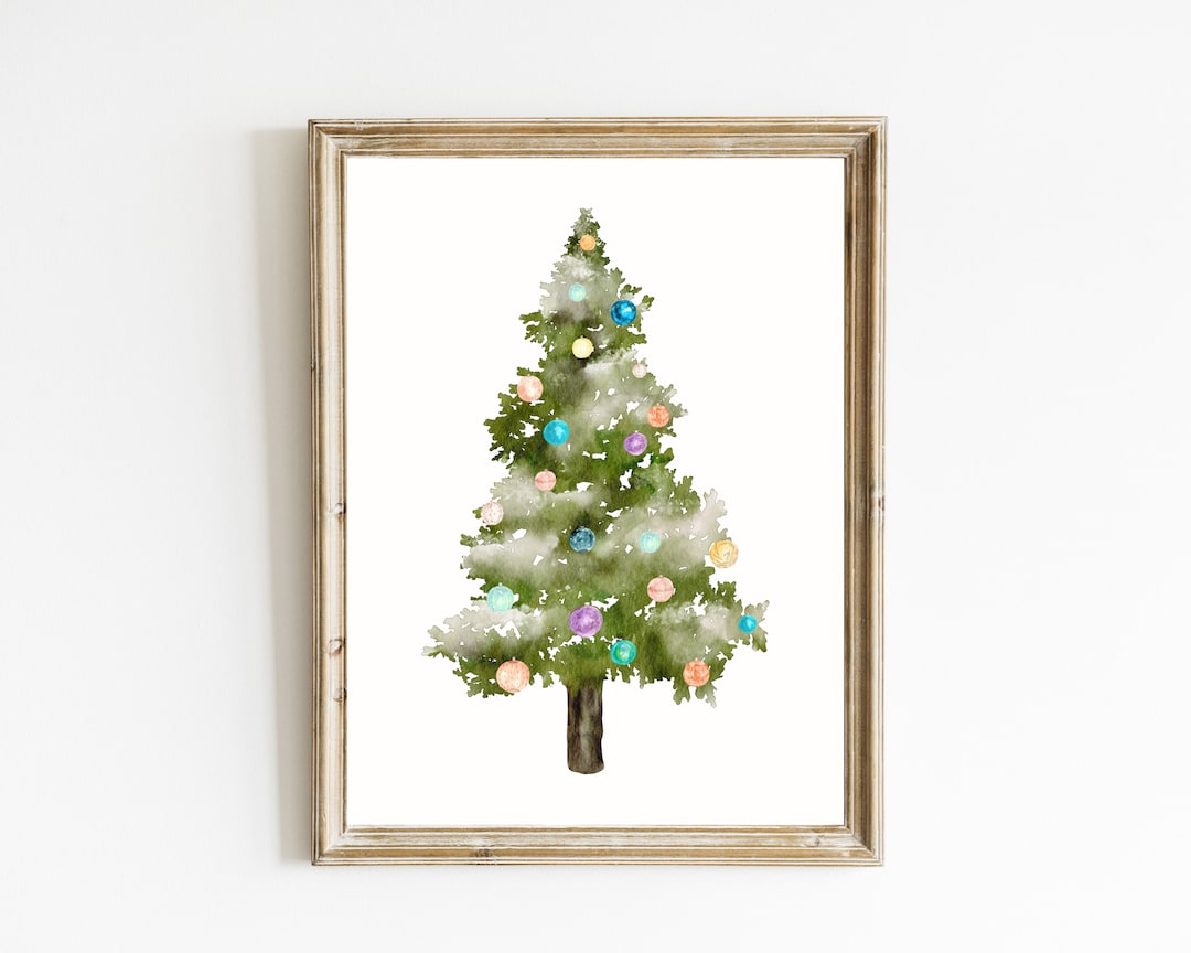 Watercolor Christmas Tree Print | Snowy Christmas Tree Art | Vintage ...