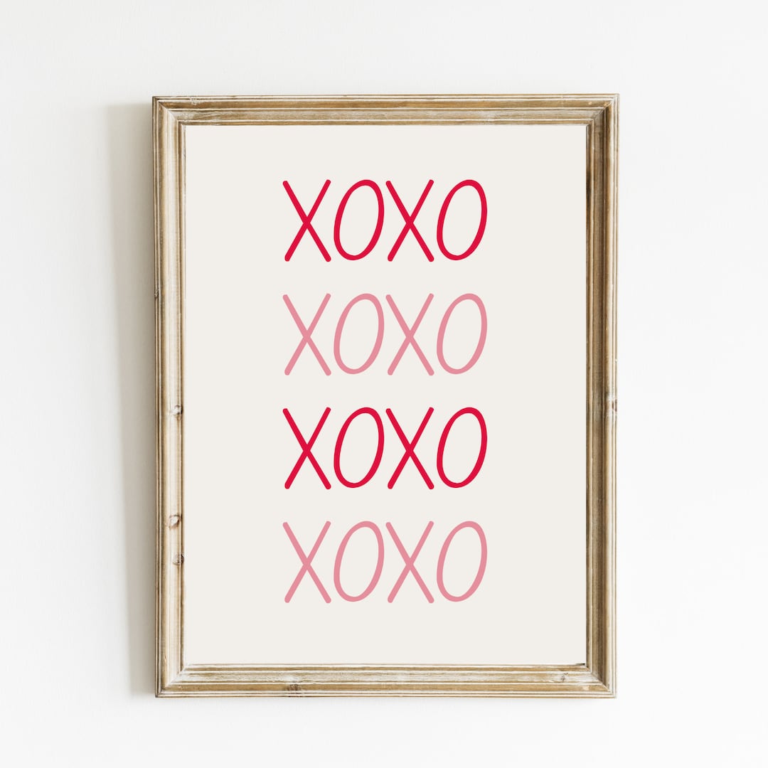 XOXO Print Pink and Red Wall Art Romantic Wall Art Valentines Day Decor ...