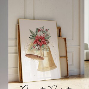 Christmas Bells Print | Watercolor Christmas Decor | Christmas Flowers ...