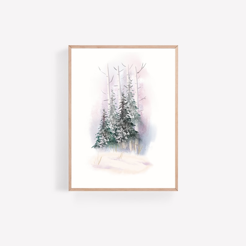 Snowy Forest Winter Print | Christmas Woodland Wall Art | Printable ...