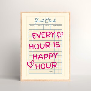 Guest Check Poster | Trendy Wall Art | Guest Check Print | Happy Hour ...