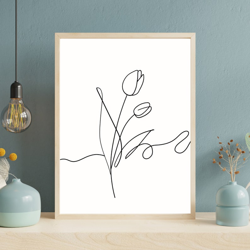 Flower Line Art Tulip Line Art Floral Print Spring Wall - Etsy
