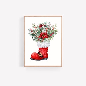 Santa Claus Boot Printable Art | Watercolor Christmas Art | Holiday ...