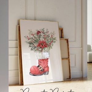 Santa Claus Boot Printable Art | Watercolor Christmas Art | Holiday ...