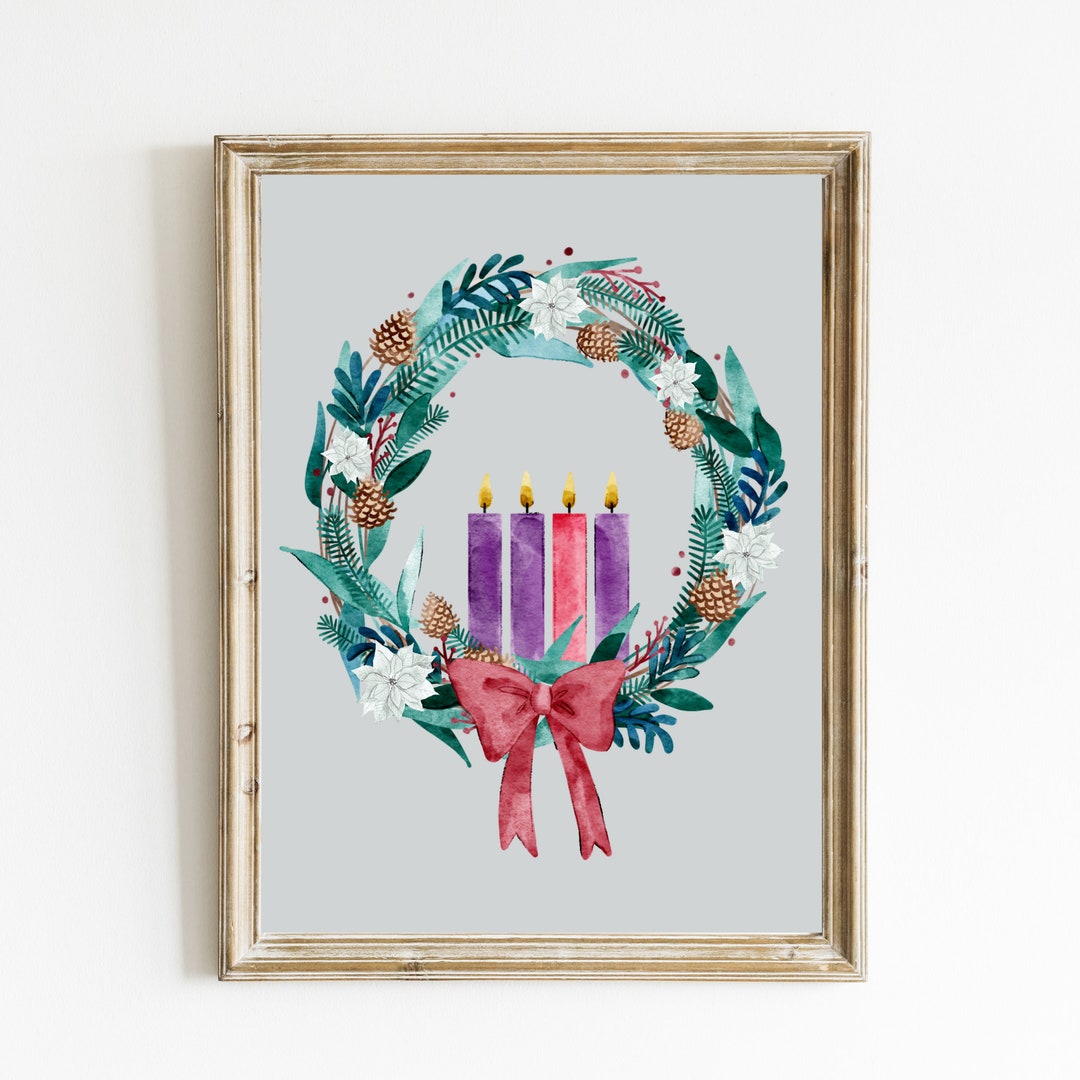 Advent Wreath Print | Advent Printable Wall Art | Watercolor Advent ...