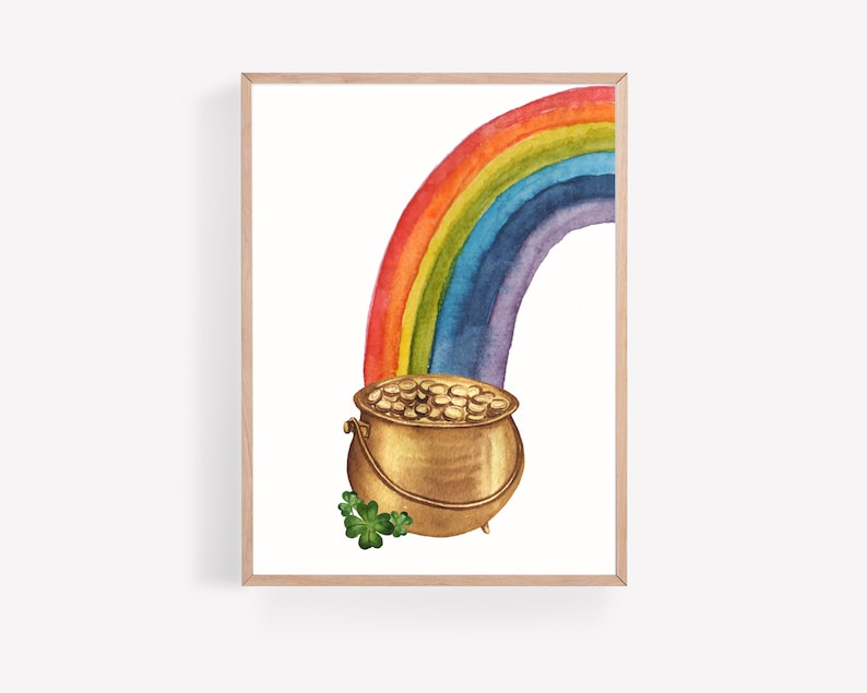 Pot of Gold Print | St. Patrick's Day Decor | Rainbow Print | Shamrock ...