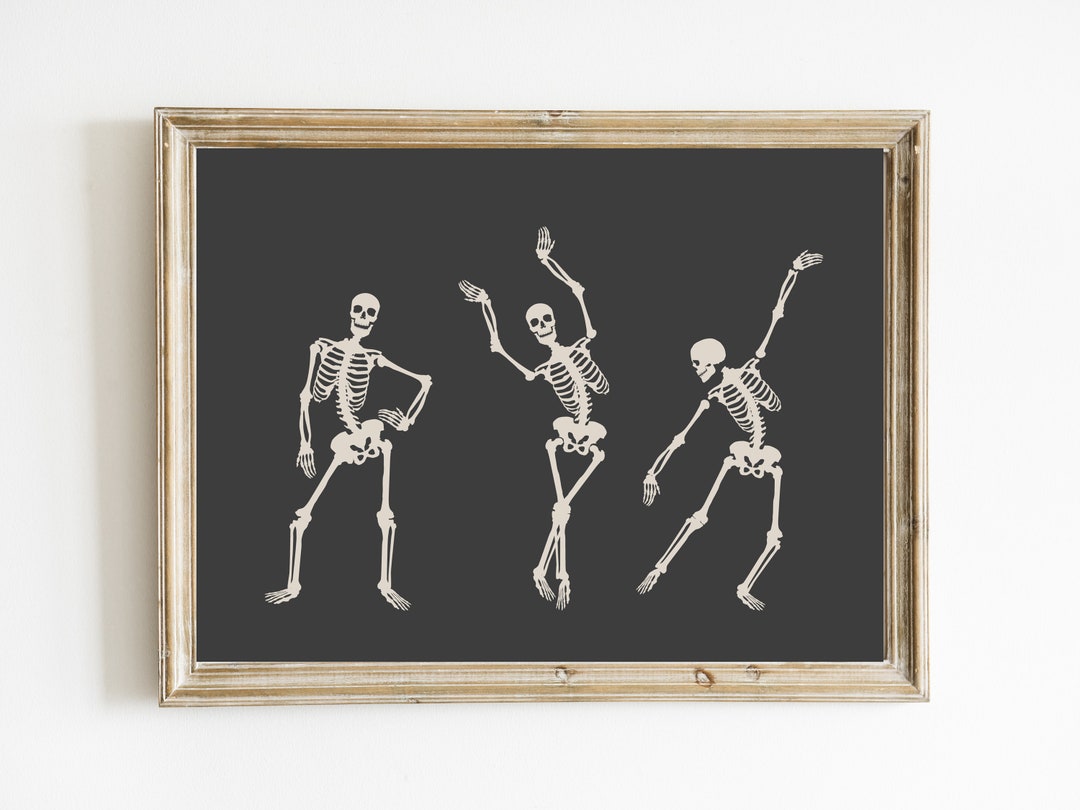Dancing Skeletons Print | Funny Halloween Decor | Cute Skeleton Wall ...