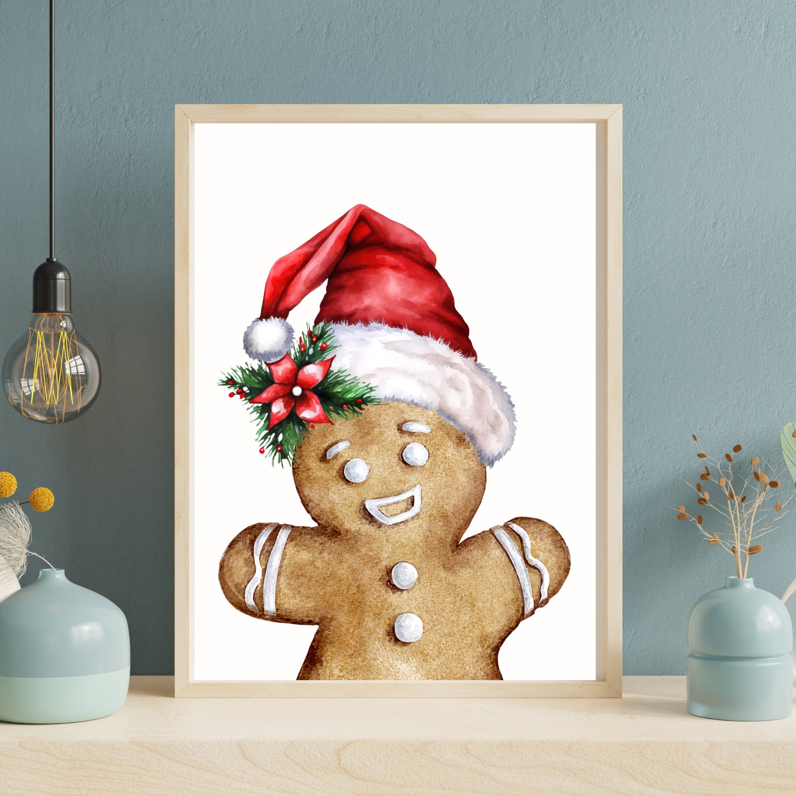Gingerbread Man Print Watercolor Gingerbread Christmas Art - Etsy