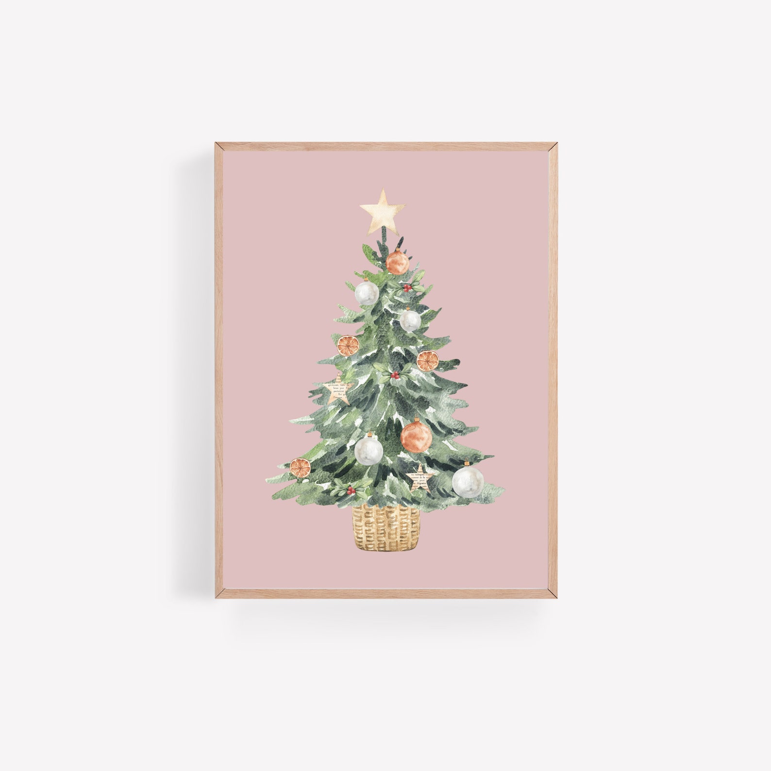 Pink Christmas Tree Print | Vintage Style Christmas Wall Art ...