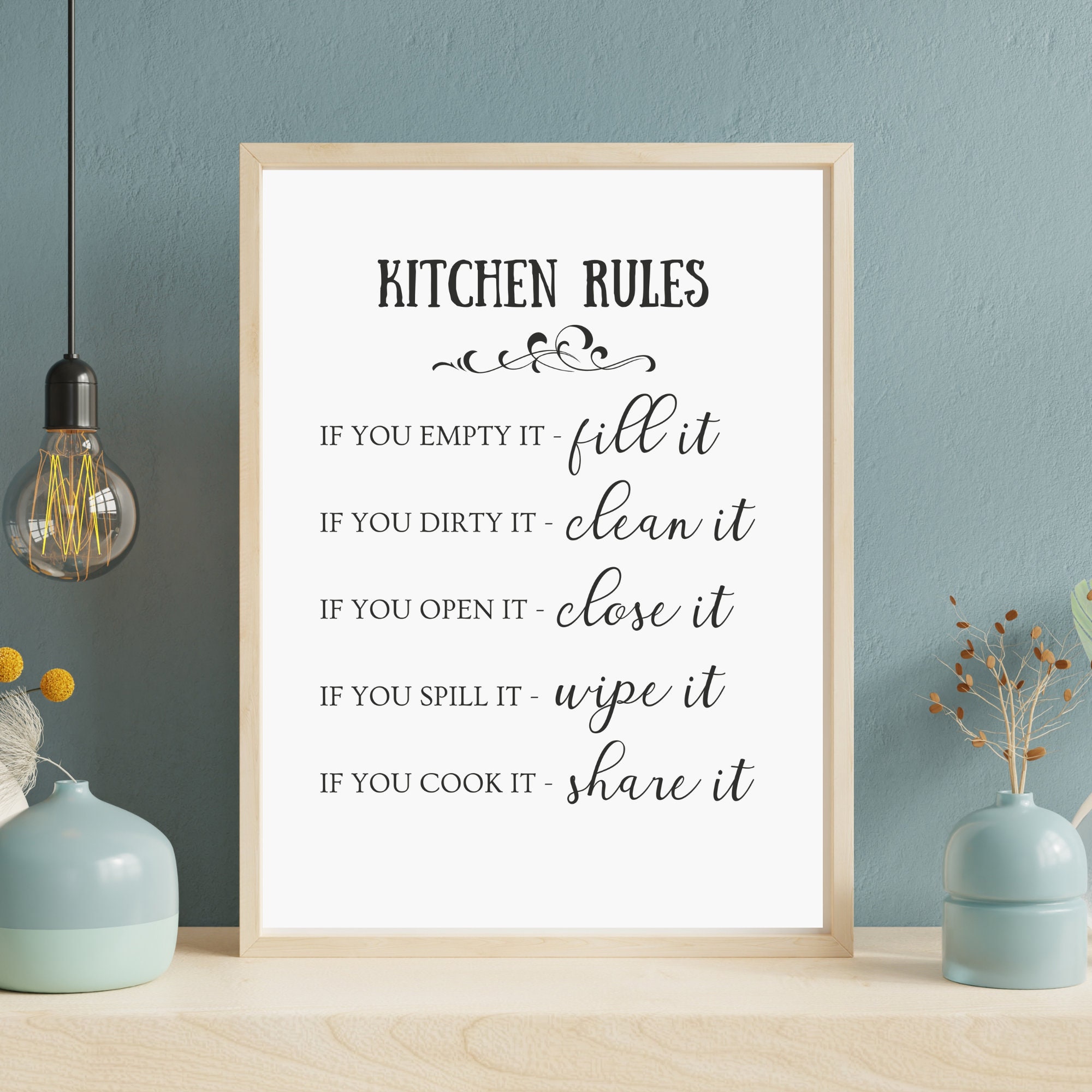 Kitchen Rules Sign Kitchen Wall Decor Printable Art - Etsy
