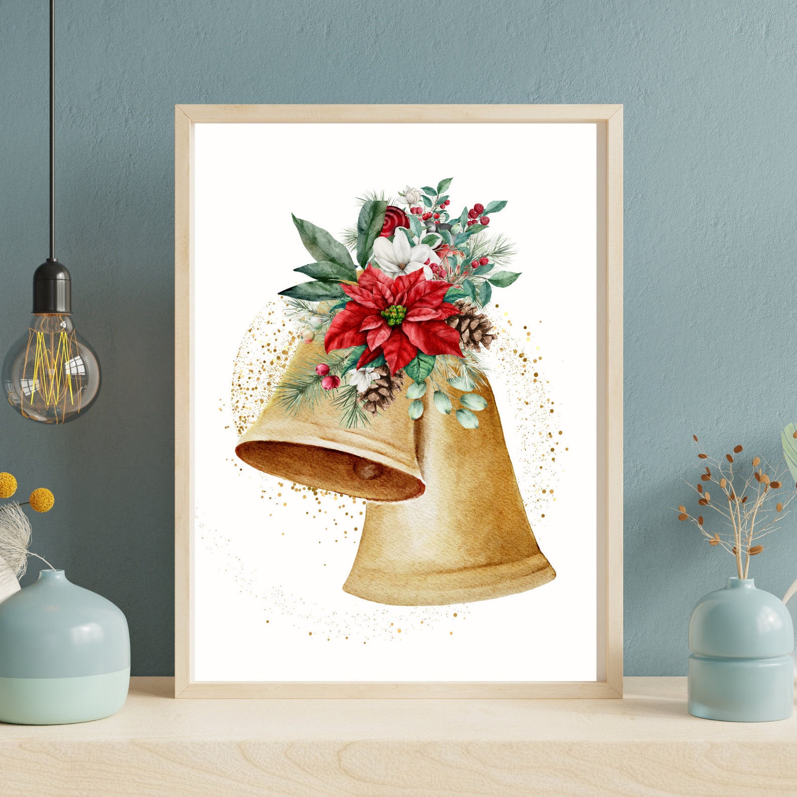 Christmas Bells Print Watercolor Christmas Decor Christmas - Etsy