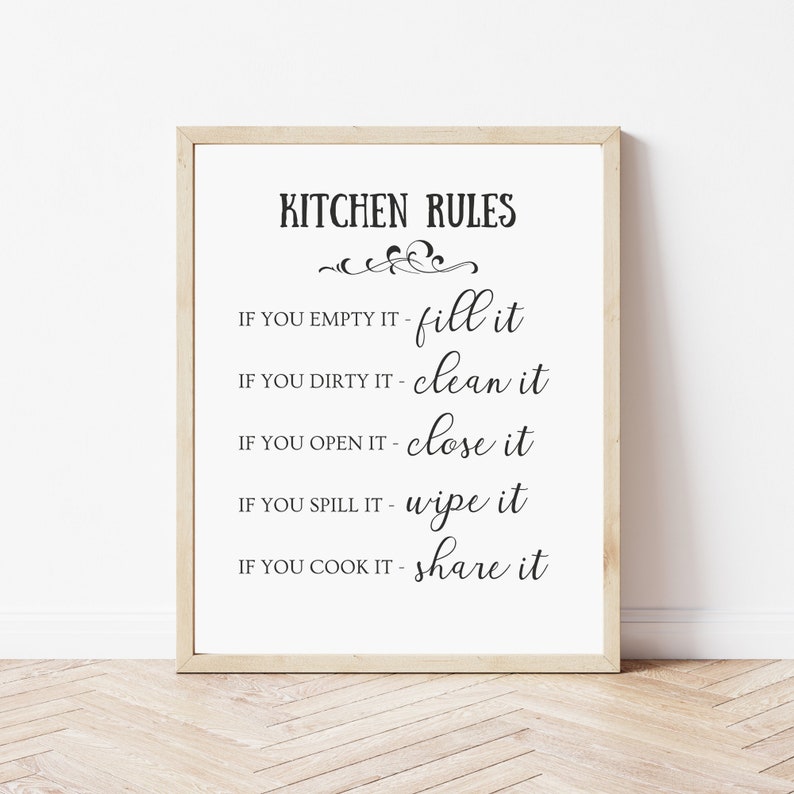 Kitchen Rules Sign Kitchen Wall Decor Printable Art - Etsy