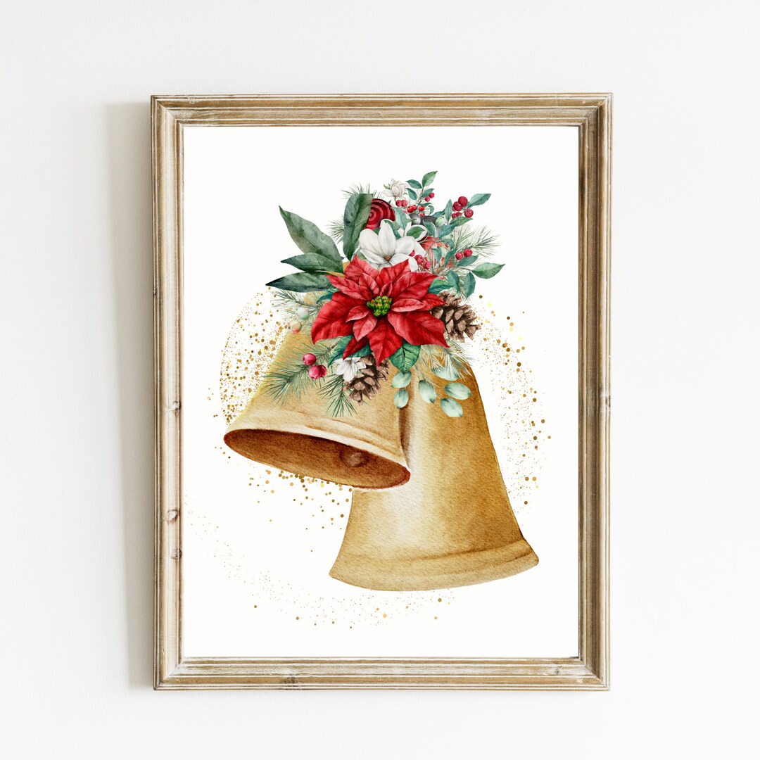 Christmas Bells Print | Watercolor Christmas Decor | Christmas Flowers ...