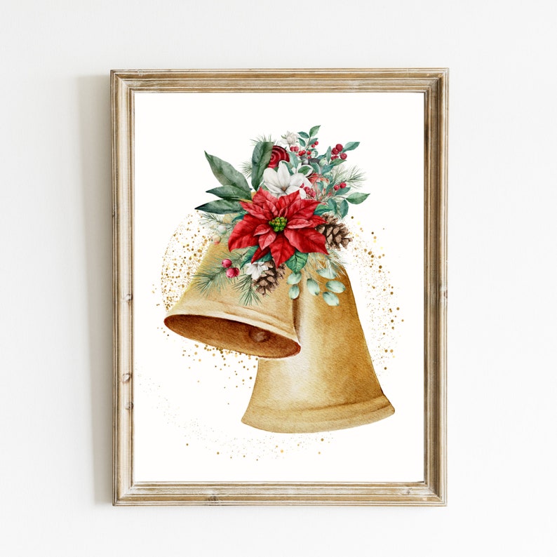 Christmas Bells Print | Watercolor Christmas Decor | Christmas Flowers ...