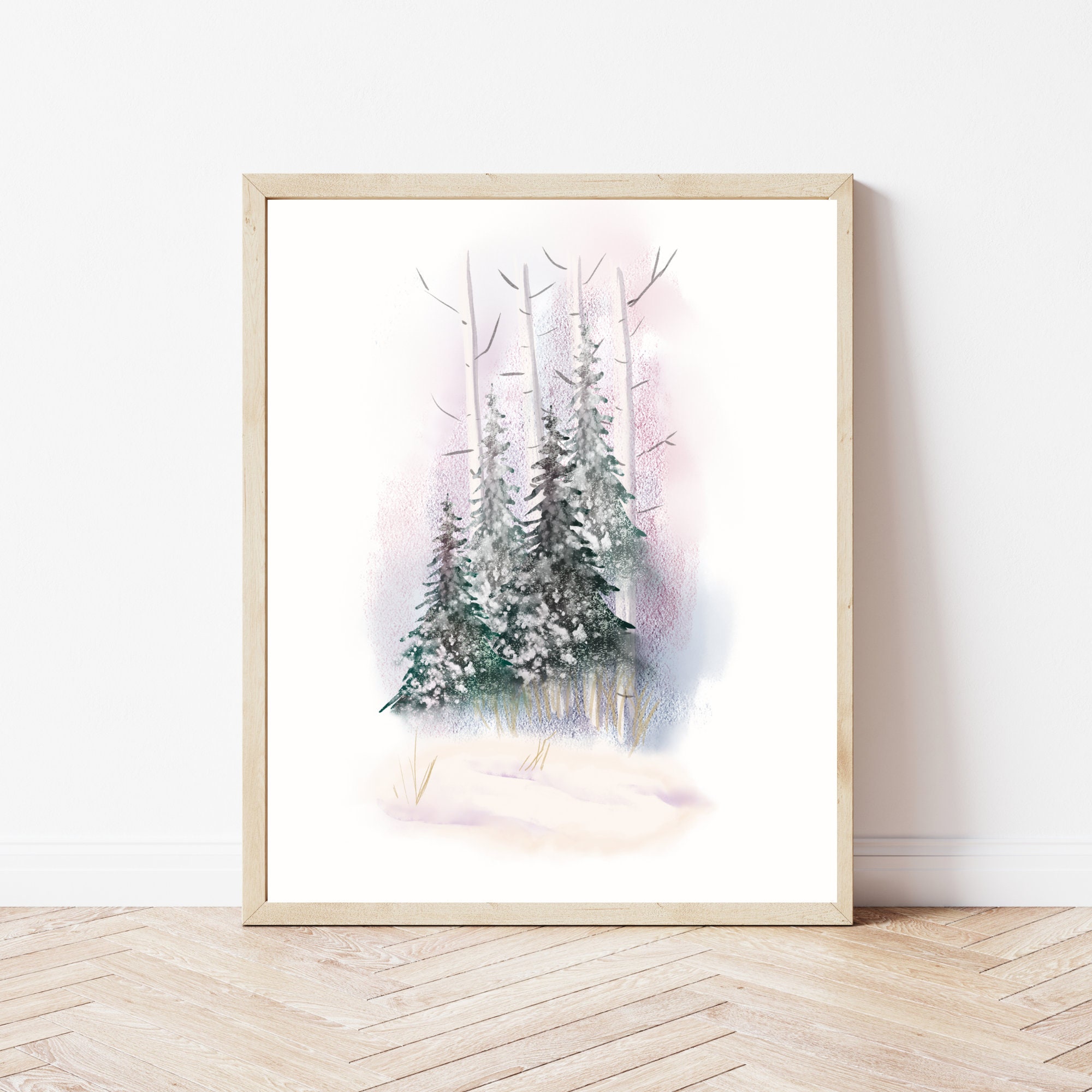Snowy Forest Winter Print | Christmas Woodland Wall Art | Printable ...
