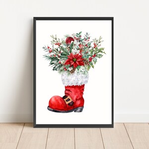 Santa Claus Boot Printable Art | Watercolor Christmas Art | Holiday ...