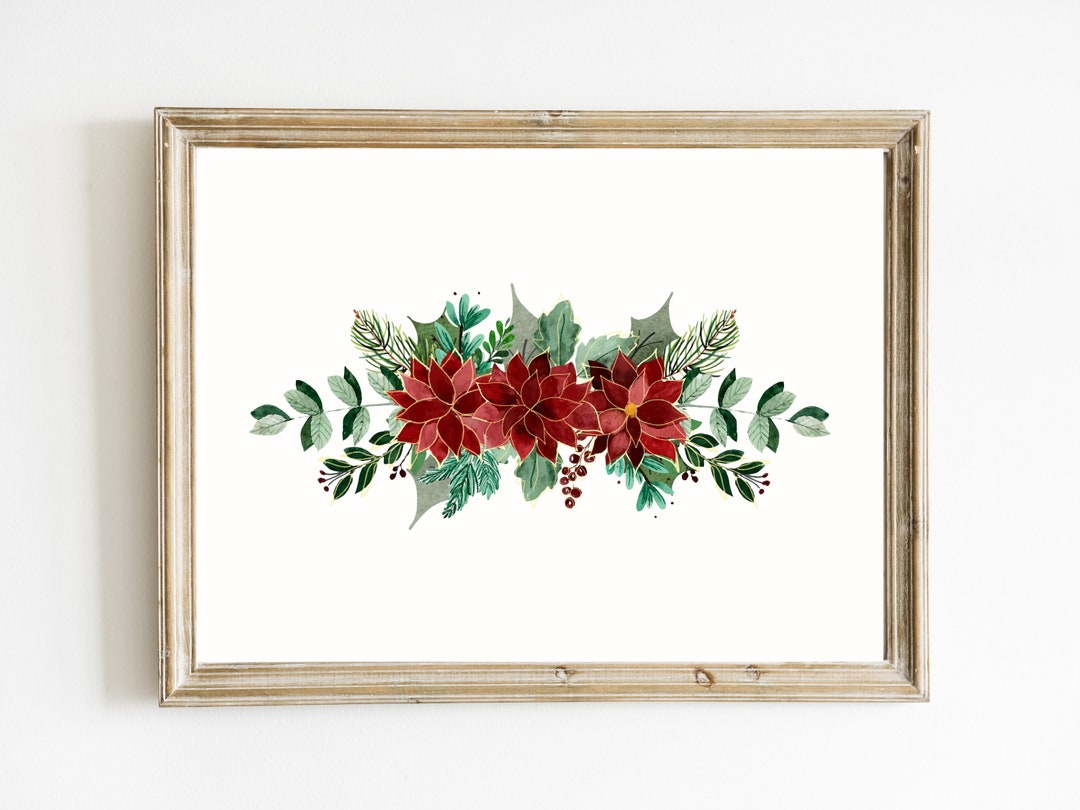 Christmas Flowers Print | Holiday Poinsettia Wall Art | Watercolor ...