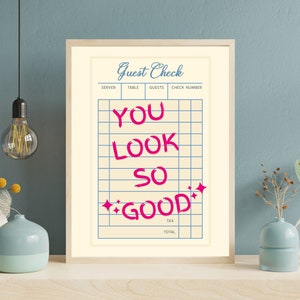 Guest Check Poster | Bar Cart Print | Check Poster | Retro Wall Art ...