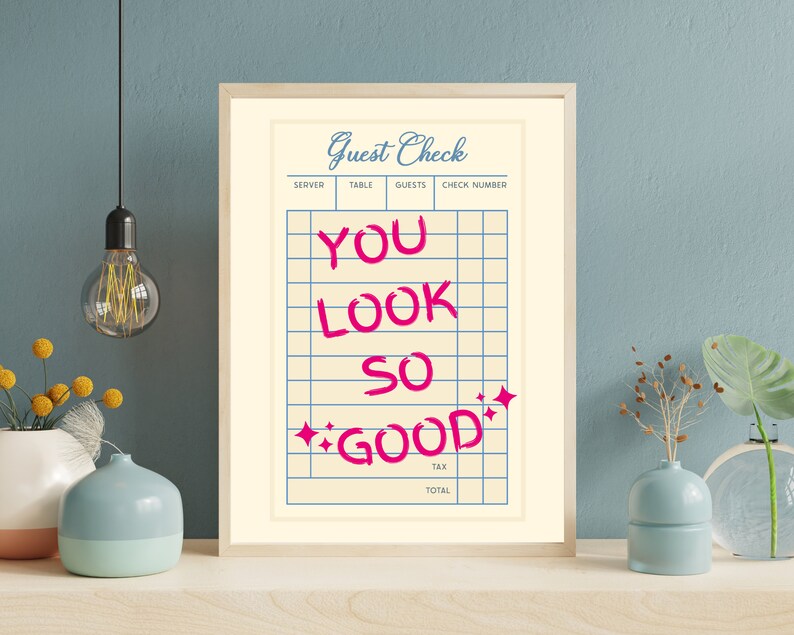 Guest Check Poster | Bar Cart Print | Check Poster | Retro Wall Art ...