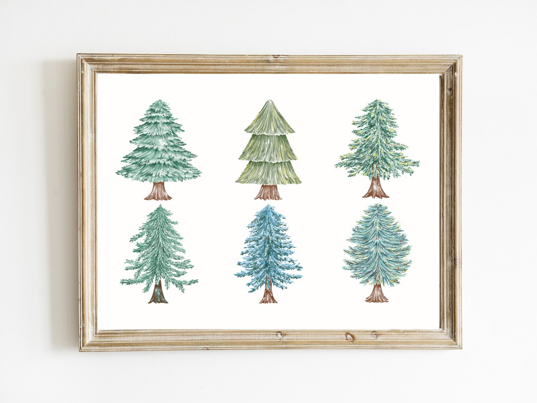 Evergreen Trees Print | Watercolor Christmas Tree Print | Christmas ...