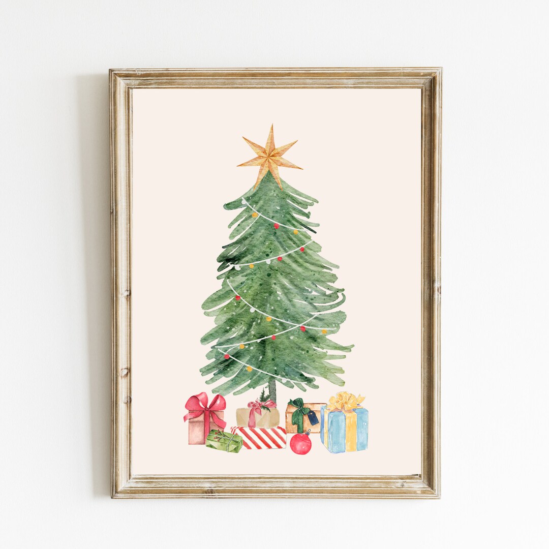Watercolor Christmas Tree Print | Tree With Presents | Printable Wall ...
