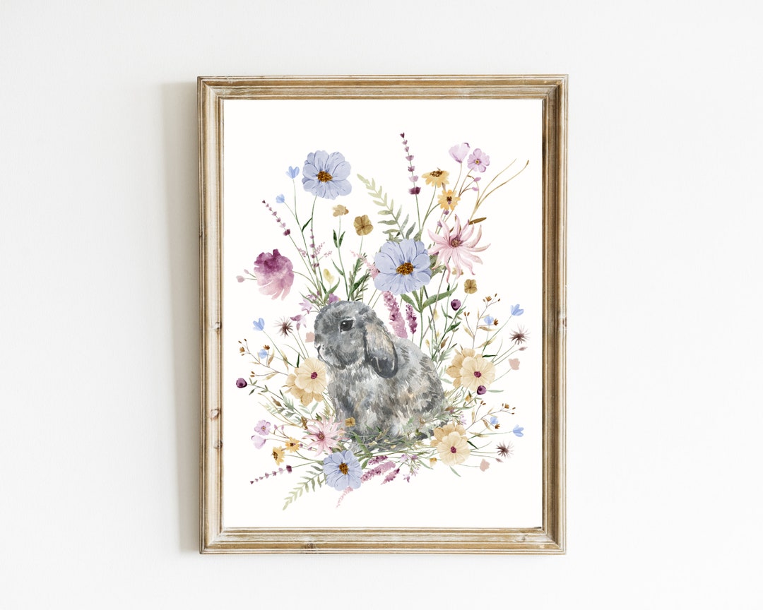 Spring Bunny Print | Watercolor Bunny Painting | Spring Printable Art ...