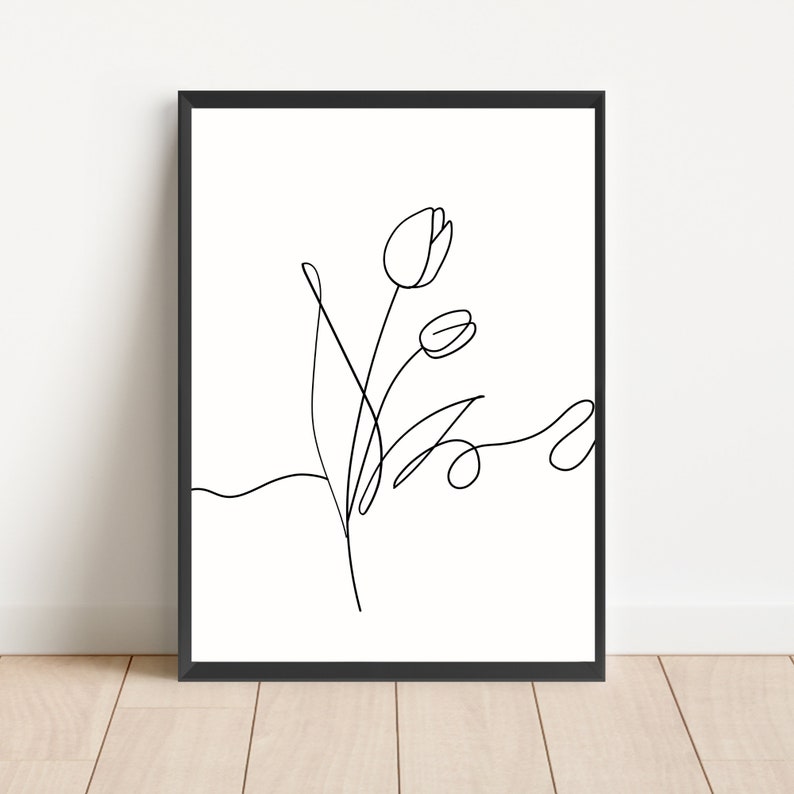 Flower Line Art Tulip Line Art Floral Print Spring Wall - Etsy