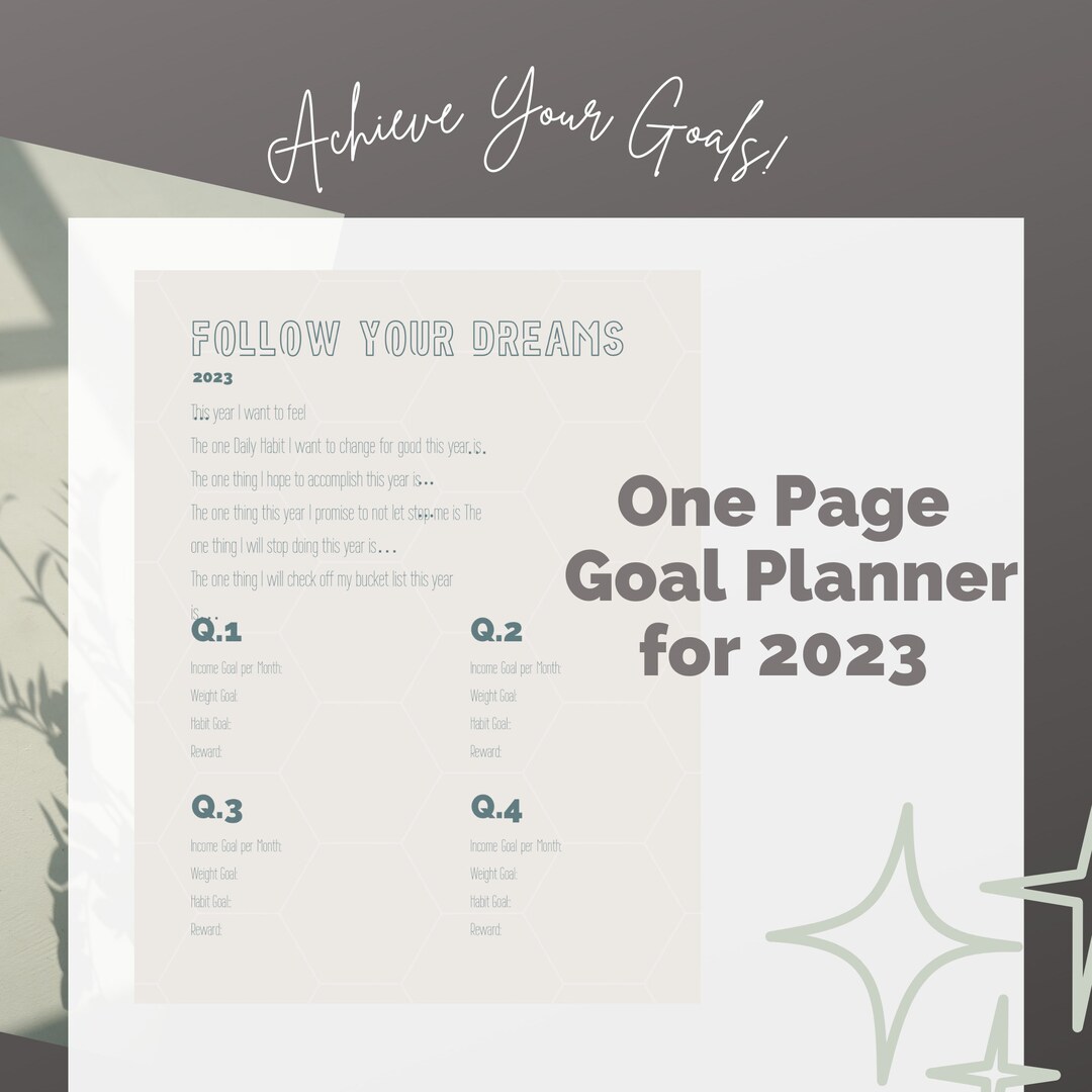 One Page 2023 Goal Setting Guide, Bucket List, Manifestation, Keep ...