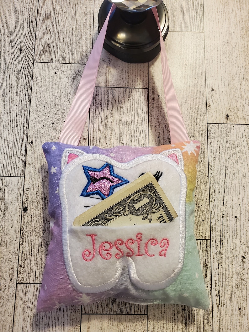 Rainbow Cat Tooth Fairy Door Hanger Personalized Tooth Fairy Pillow for ...