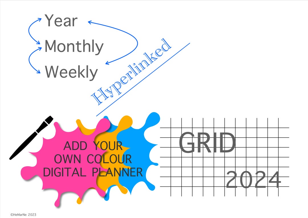 2024 Grid Planner YEAR, MONTHLY, WEEKS - Etsy