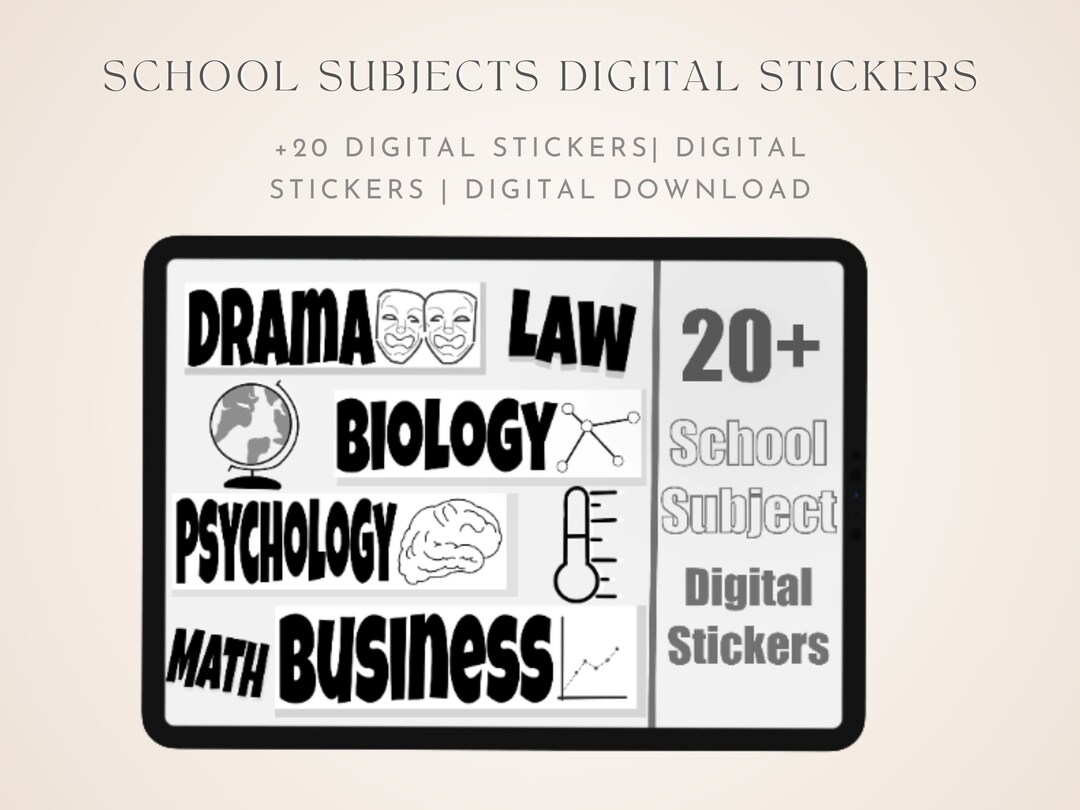 School Subject Digital Stickers, Back to School Digital Planner ...