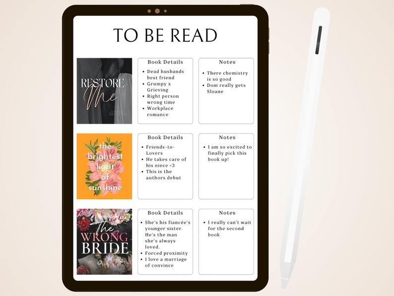 Digital Book Planner, Reading Planner, to Be Read Template, TBR ...