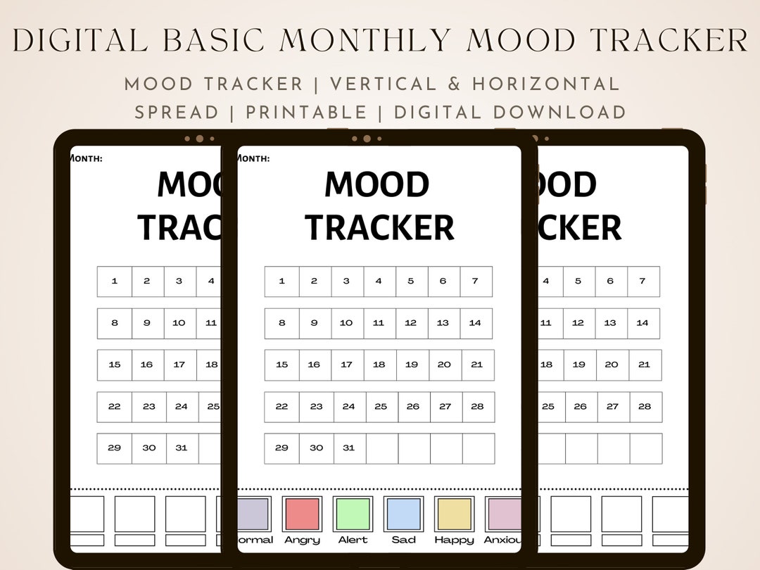 Basic Monthly Mood Tracker, Printable Mood Tracker, Digital Mood ...