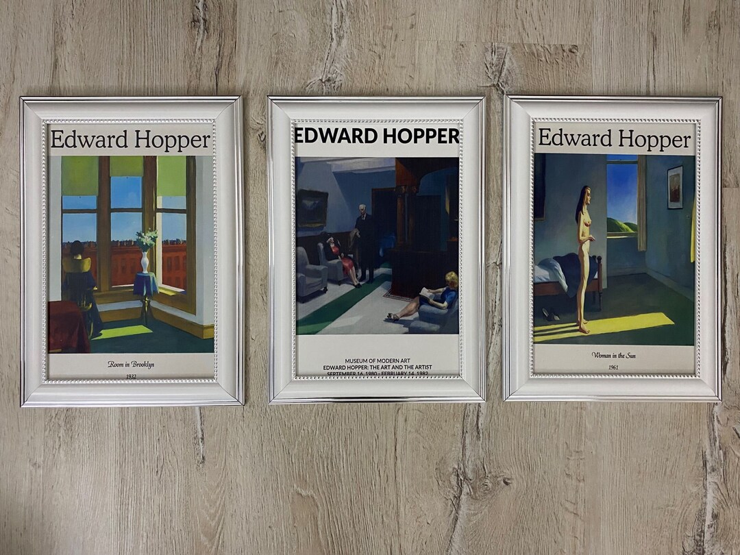 Edward Hopper Modern Art Print, Framed Set of 3, Gallery Wall Art ...