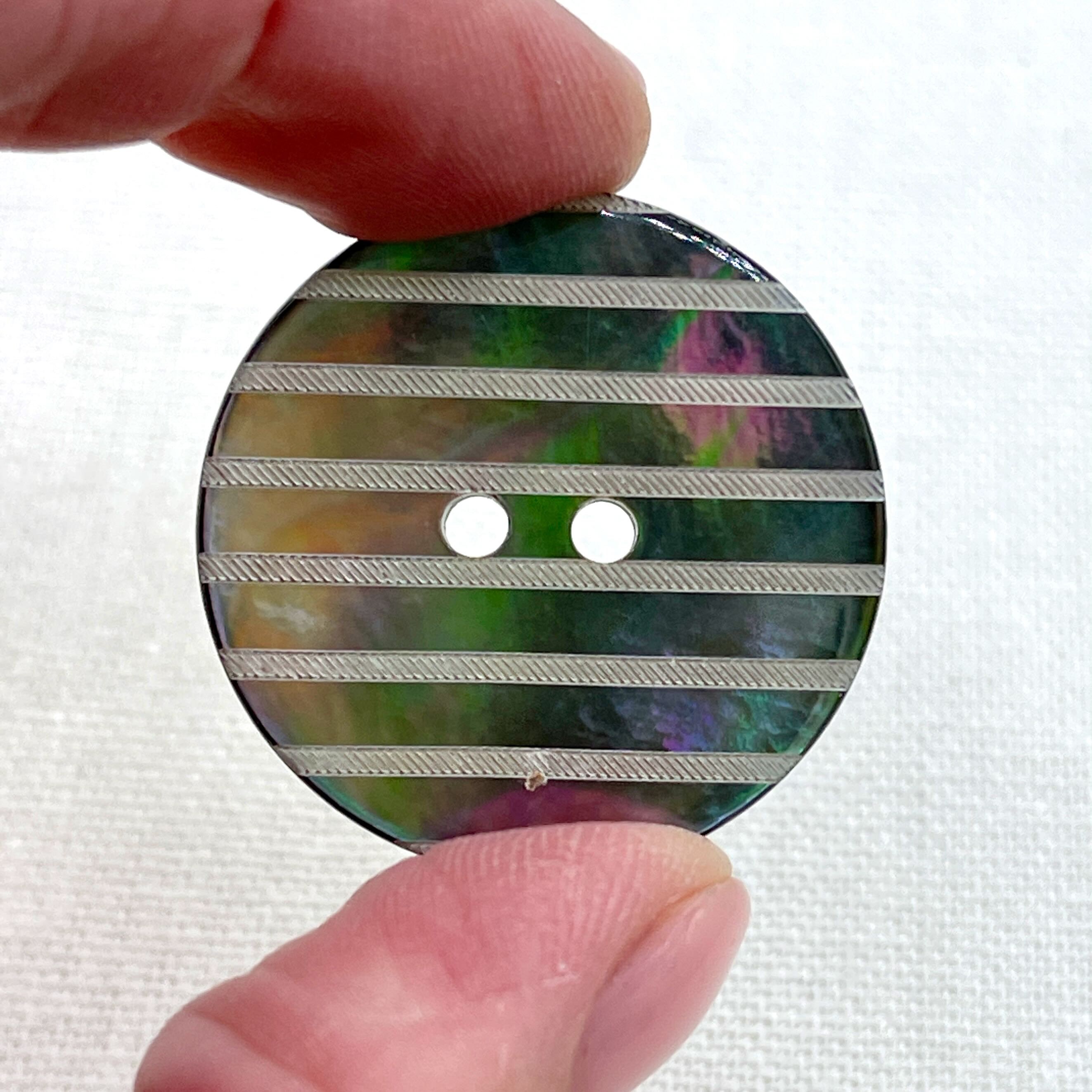 Set of 2 Vintage Italian ABALONE Shell Button, Engraved & Striped, Art ...