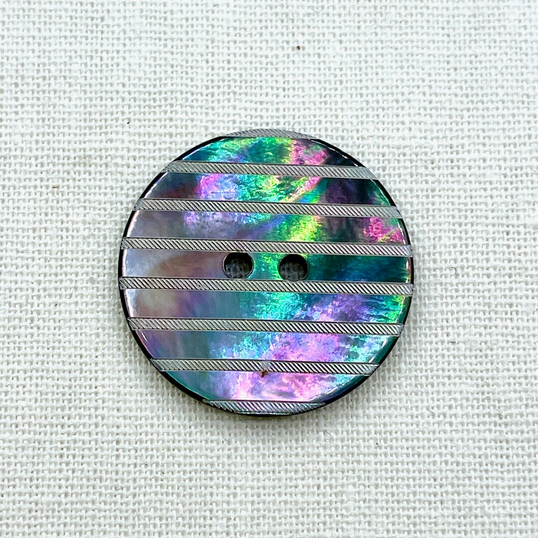 Set of 2 Vintage Italian ABALONE Shell Button, Engraved & Striped, Art ...