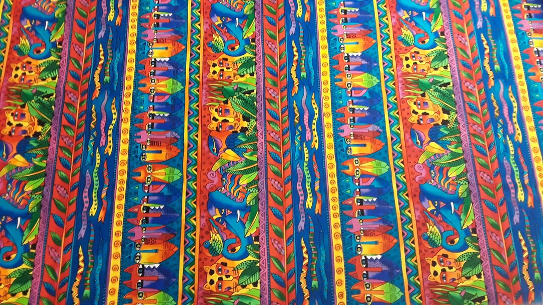 Laurel Burch - "jungle Songs" - Multi Colored Cats Mask Animals Rainbow ...