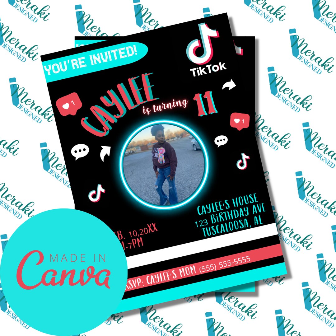 Tik Tok Birthday Invitation Template Canva Template Digital Download ...