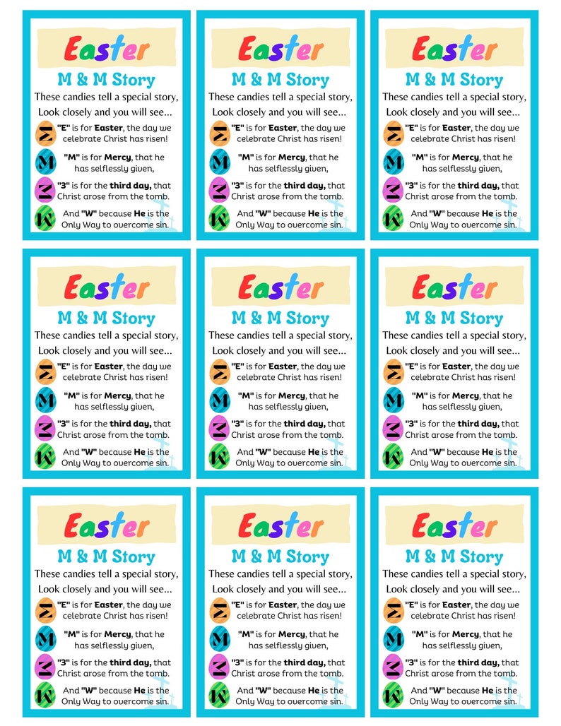 M&M Candy Easter Story - 3x2.5" Cards - Jesus Christ - Easter - Easter ...