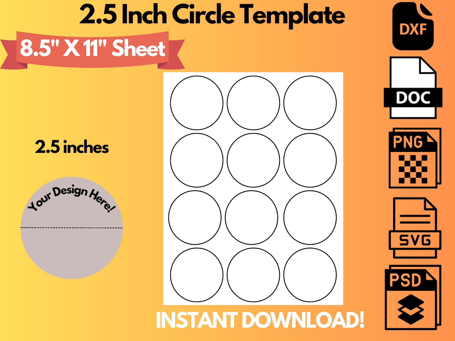 2.5" Circle Template, Multi Use Label Template, SVG, Canva, Microsoft ...