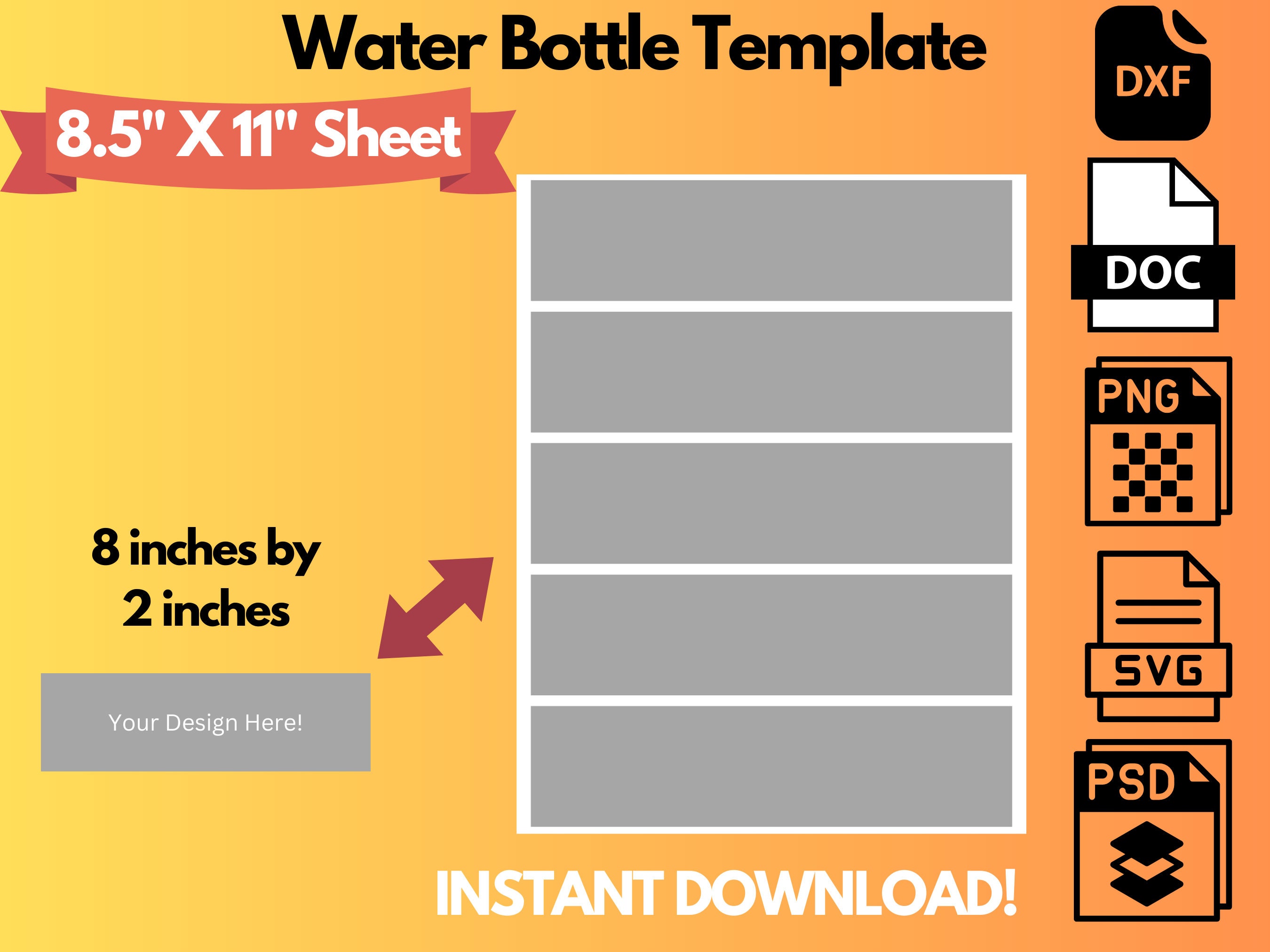 Water Bottle Template, Water Bottle Label Blank, SVG, Canva, Microsoft ...
