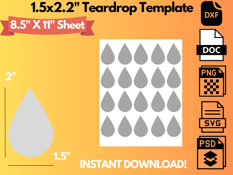 1.5x2.2" Teardrop Template, Teardrop Earring, Earring Template SVG ...
