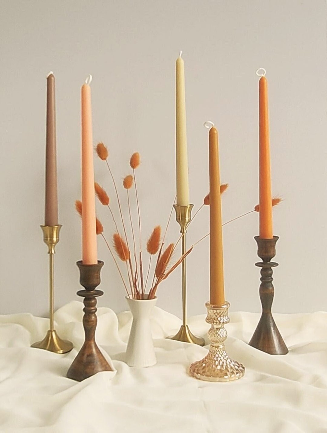 Handmade Dripless Classic Taper Candles: Unscented Dining Decor Beeswax ...