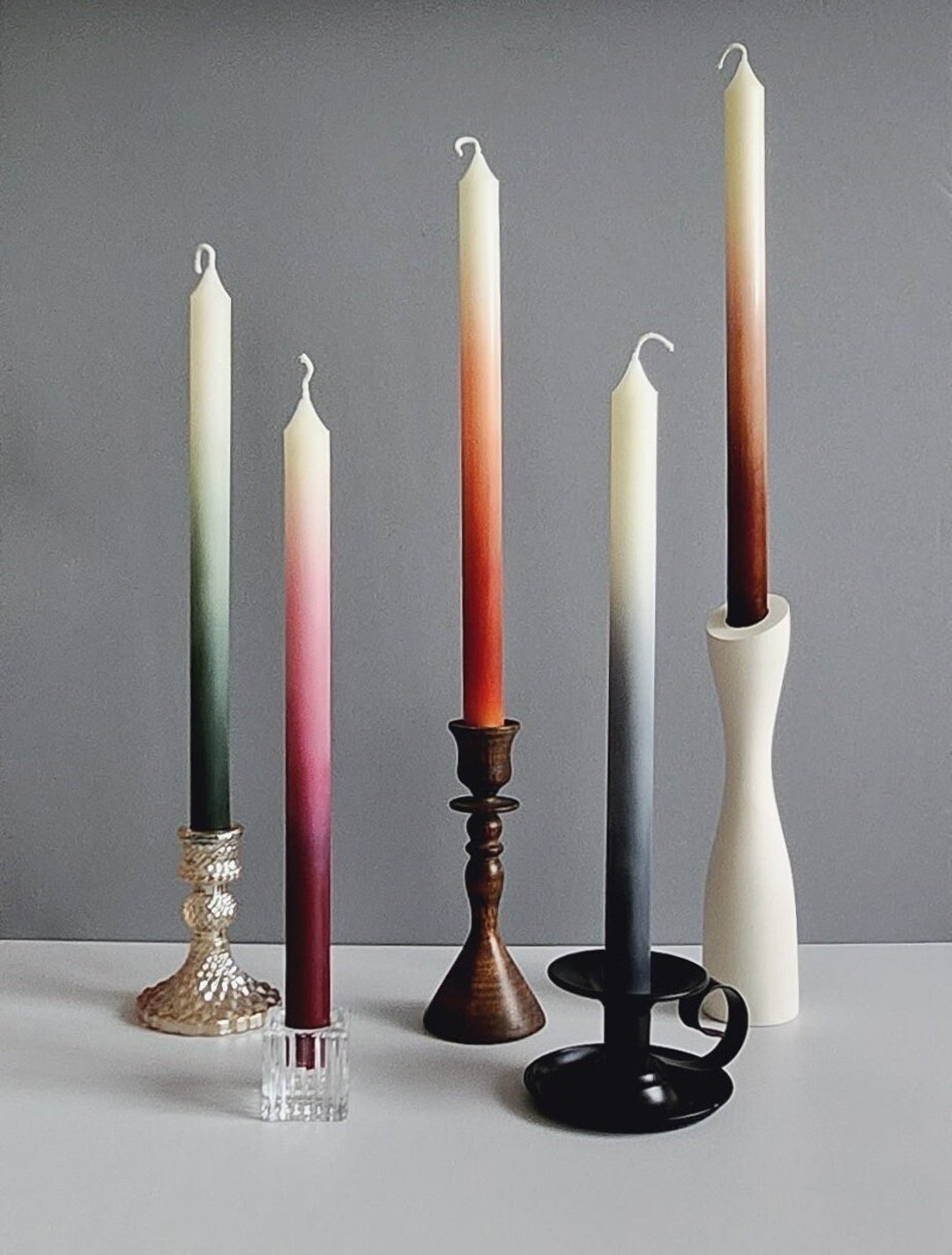 Ombré 12" Handmade Double Classic Taper Candles: Beeswax & Soy Blend ...