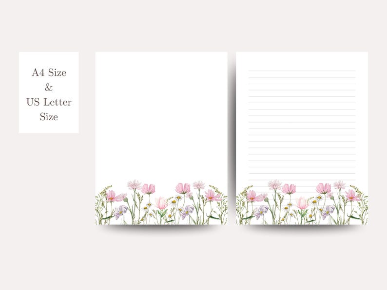 Printable Floral Stationery Set – Pink Wildflower Stationary – Letter ...