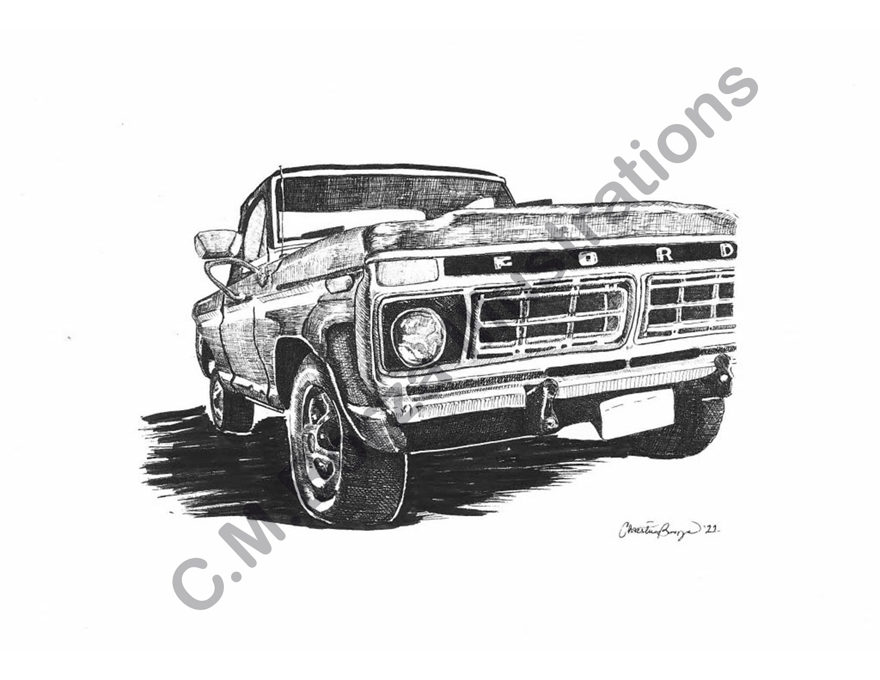 1977 Ford F100 Ranger Pen and Ink, Downloadable Print - Etsy