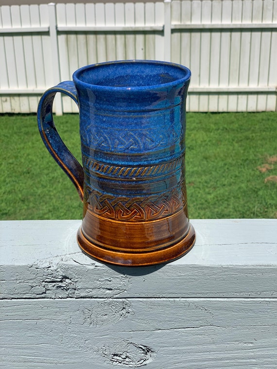 Large Blue and Brown Beer Mug/tankard - Etsy