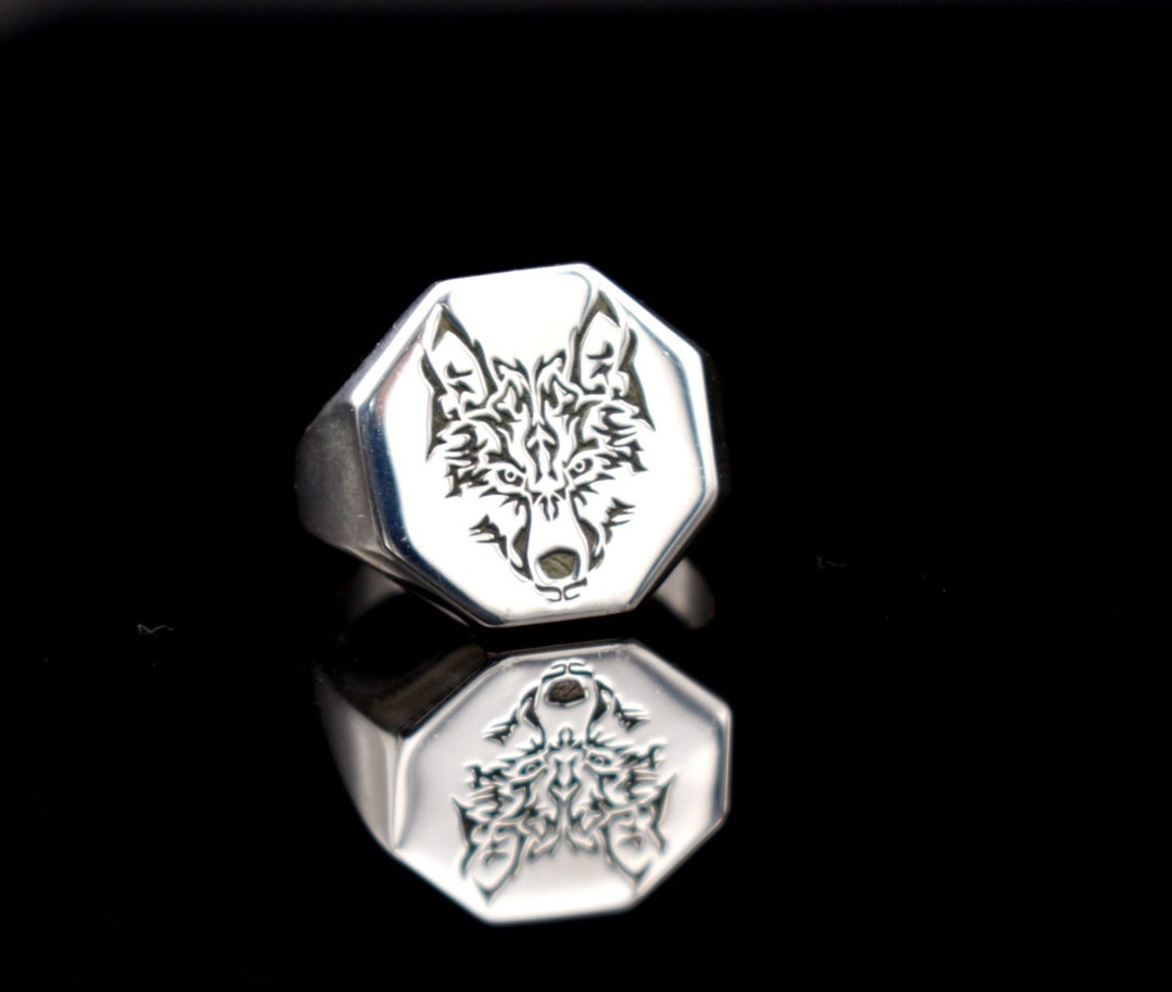 Men Wolf Ring, Signet Wolf Ring. Signet Ring, Men Ring. Silver Ring ...