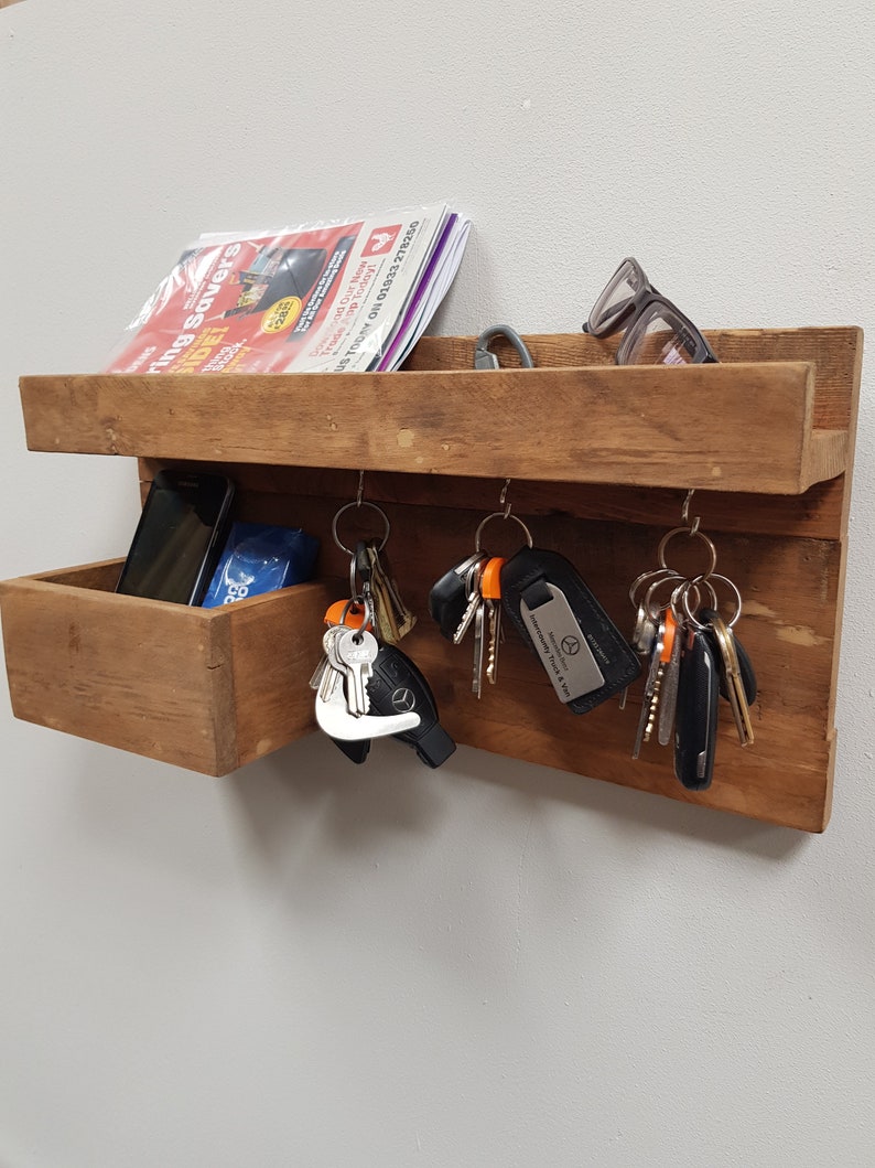 Handcrafted Organiser and Storage 5, Includes 3 Key Hooks and Cubby for ...