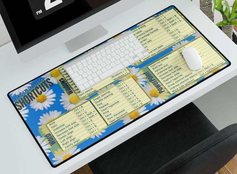 Keyboard Shortcuts for Windows Apps Desk Mat, Daisy Floral Design, Sky ...